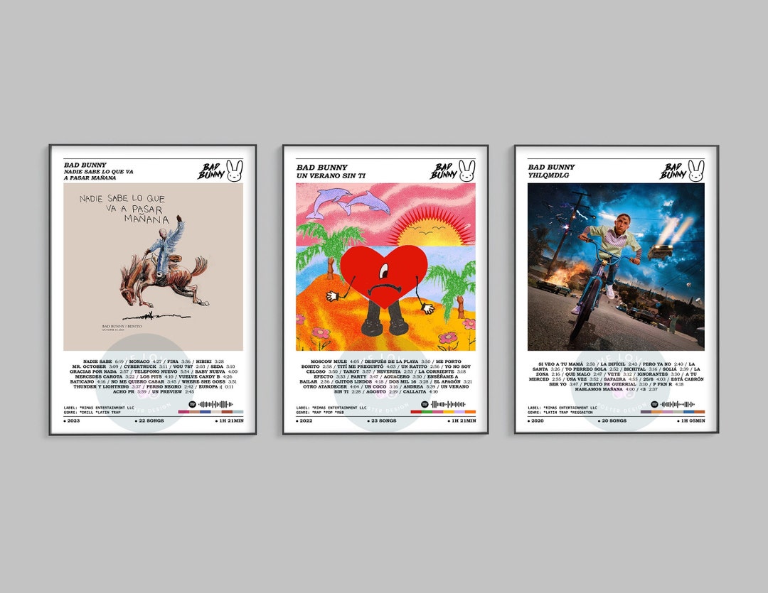 Set of 3 Bad Bunny Poster / Bad Bunny Poster / Album Cover Poster ...