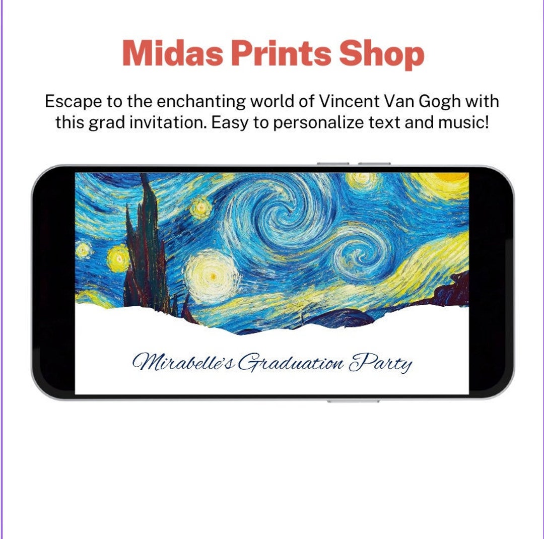 Starry Night Animated Graduation Party Video Invitation, Vincent Van ...