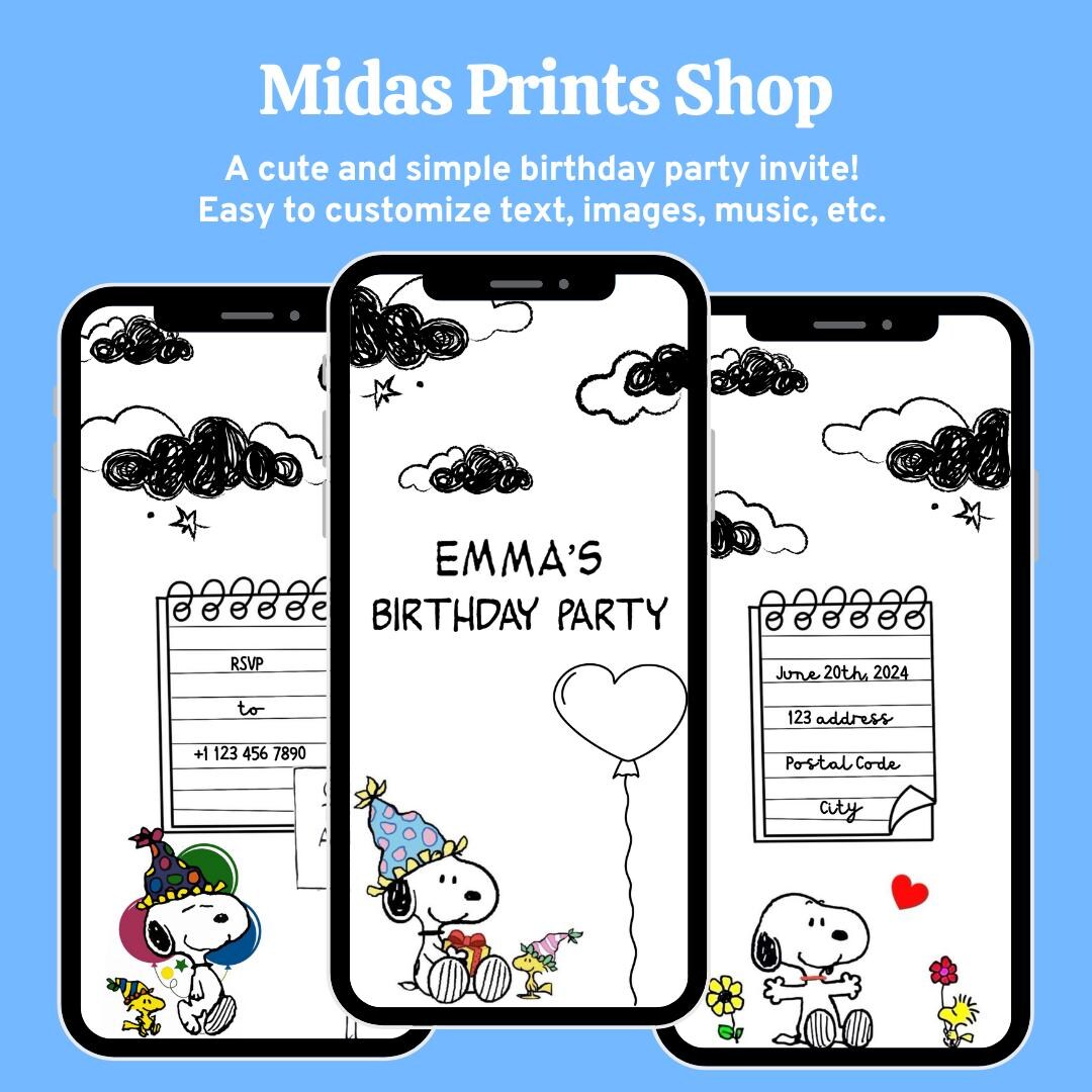 Snoopy Birthday Animated Invite 2024, Peanuts Animate Birthday Party ...