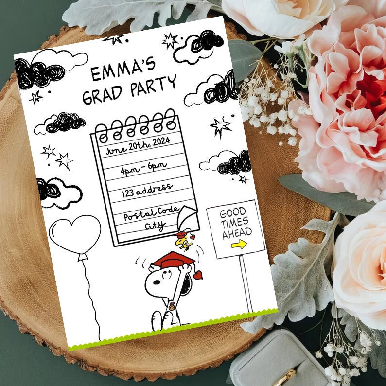 Snoopy Graduation Invite/poster 2024, Peanuts Graduation Party ...