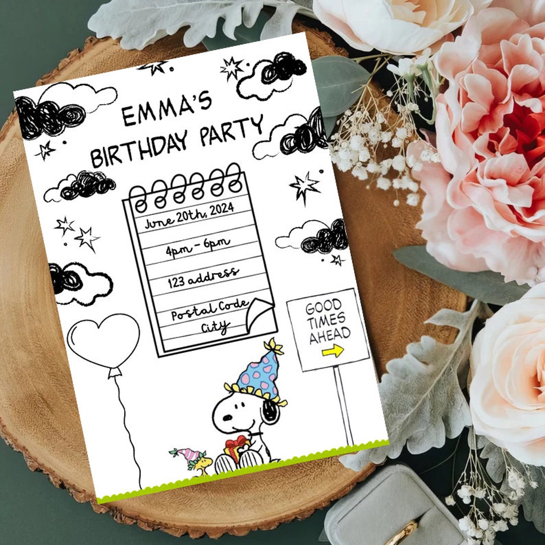 Invitación/póster de cumpleaños de Snoopy 2024, fiesta de cumpleaños de ...