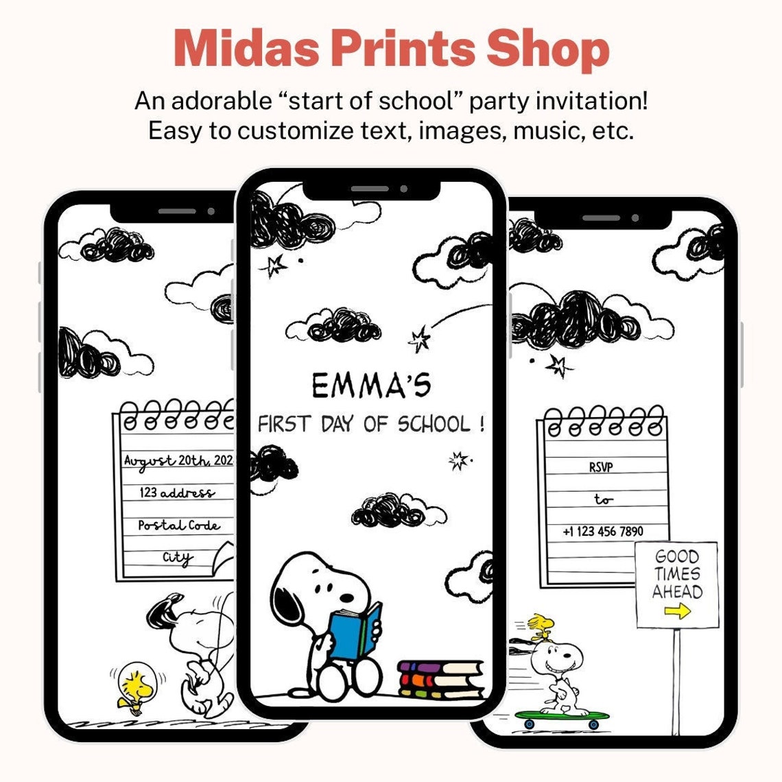 Snoopy School Animated Invite 2024, Peanuts Animate First Day of School ...
