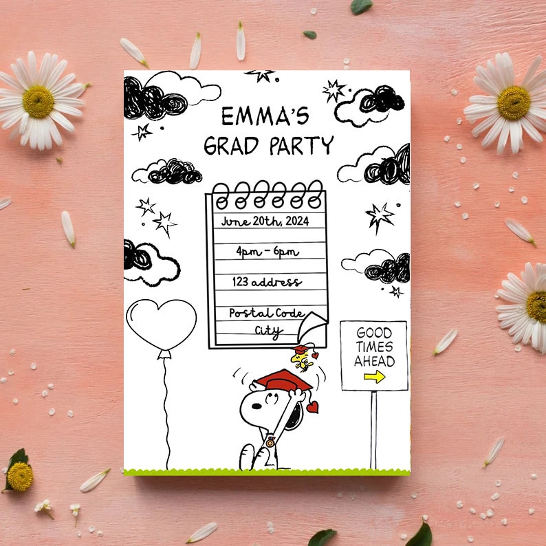 Snoopy Graduation Invite/poster 2024, Peanuts Graduation Party ...