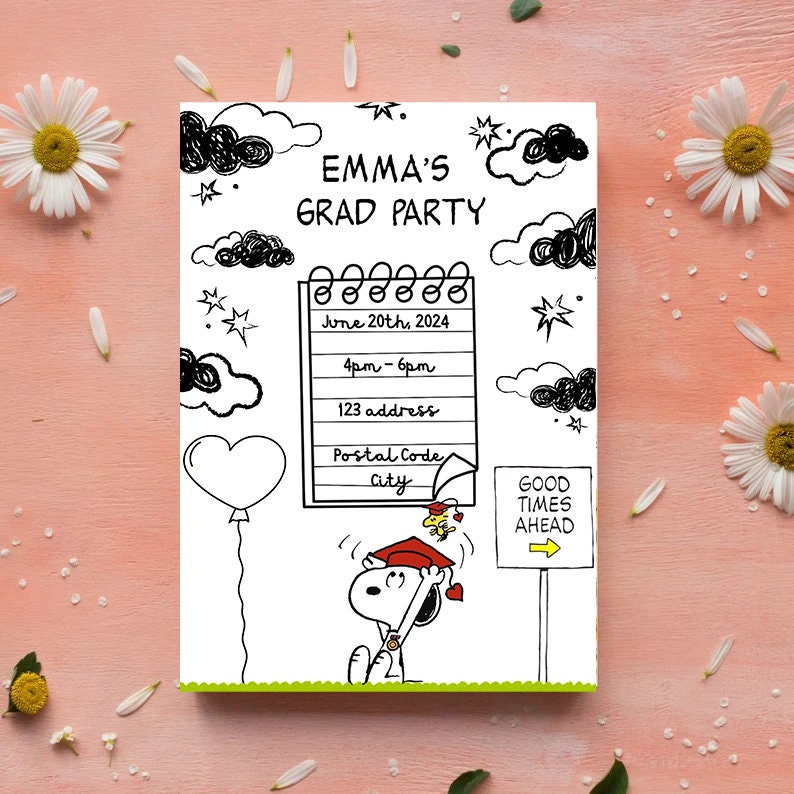 Snoopy Graduation Invite/poster 2024, Peanuts Graduation Party ...
