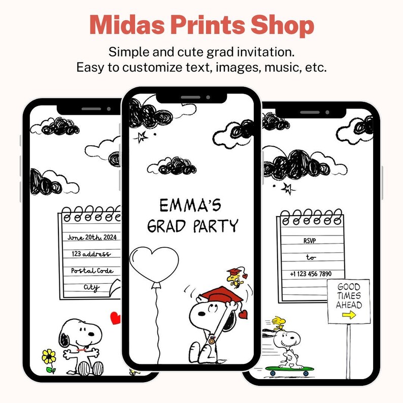 Snoopy Graduation Invite 2024, Peanuts Graduation Party,editable Grad ...