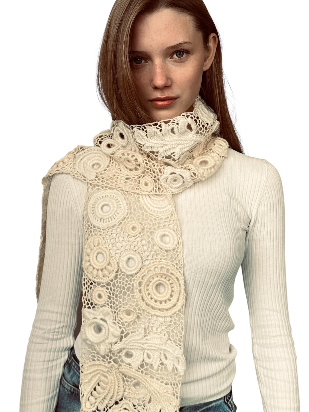 Cream Crochet Scarf, Angora Gold Lace Wrap, Elegant Boho Accessory ...