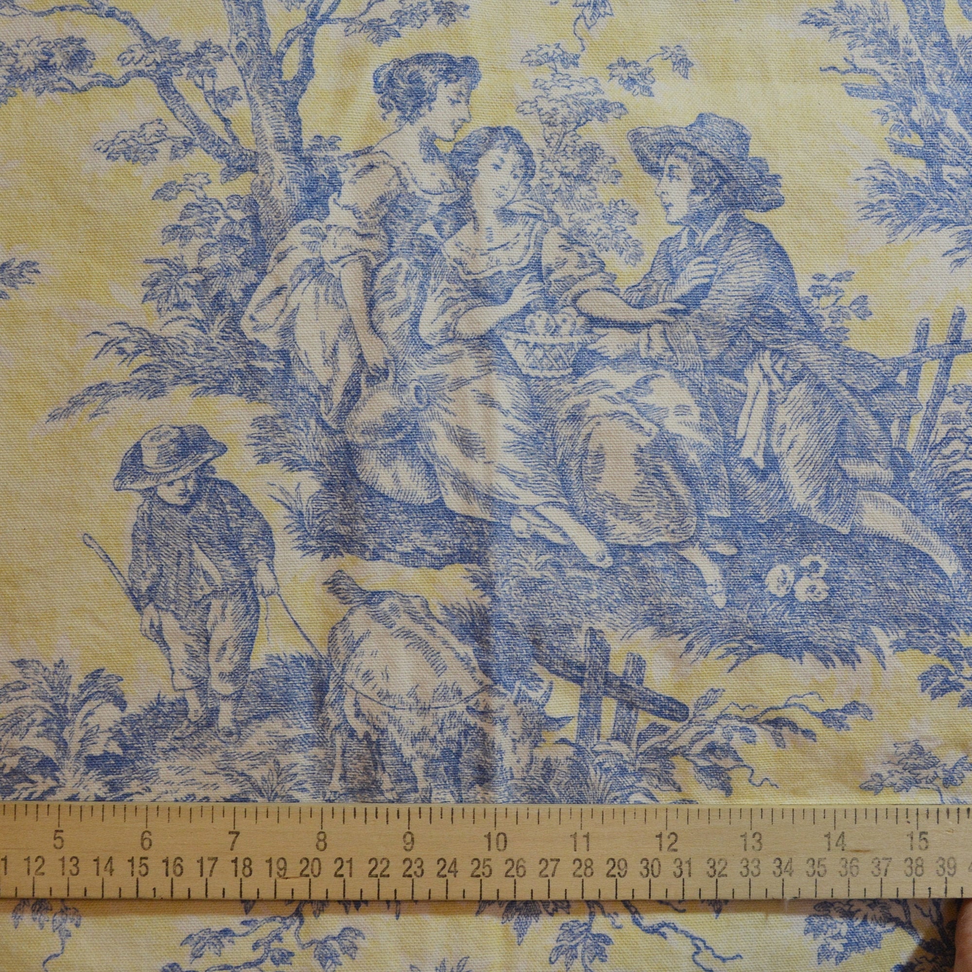 Yellow And White Toile Fabric