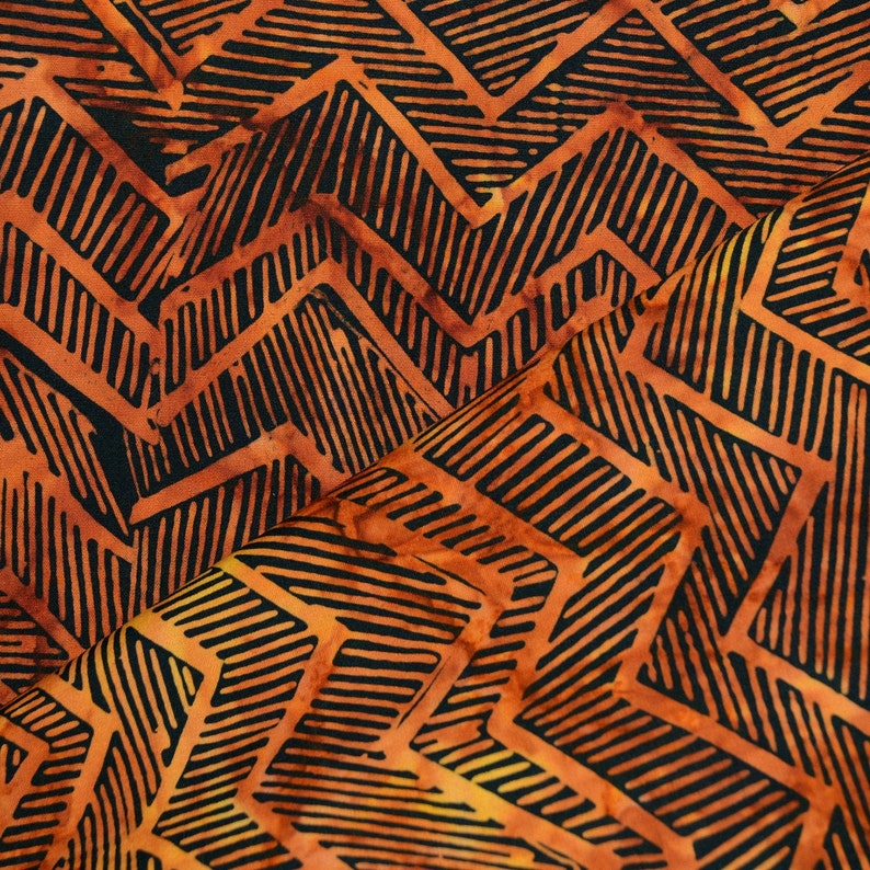 Orange and Black Fabric Tribal Geometric Wavey Stripe Fabric | Etsy