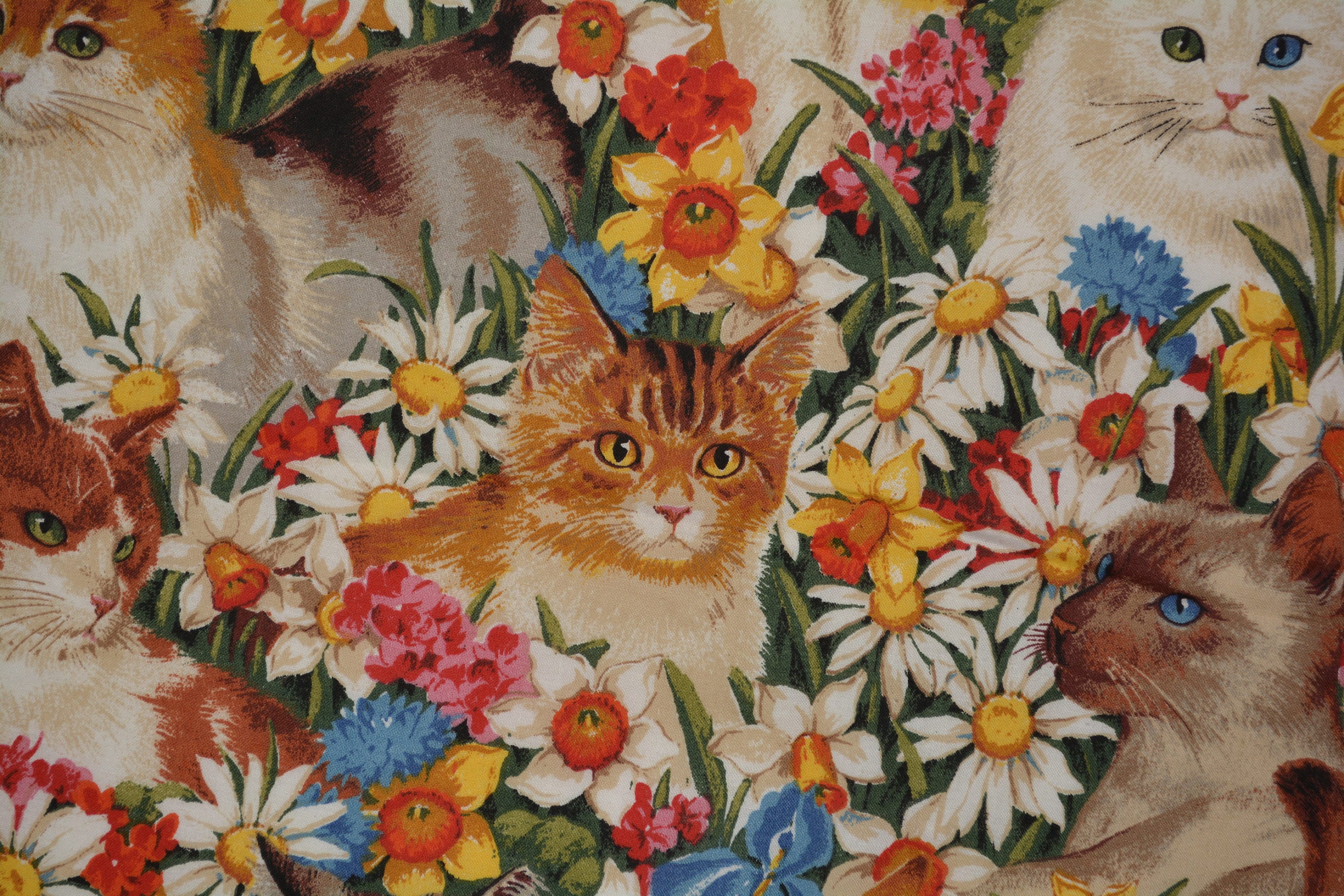 Vintage Cat Print Fabric