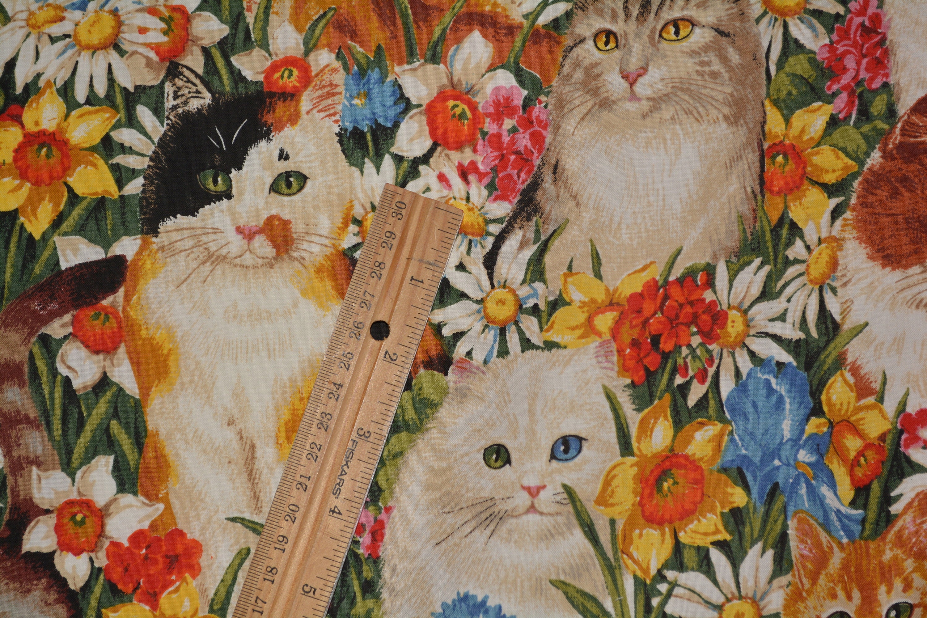 Vintage Cat Print Fabric