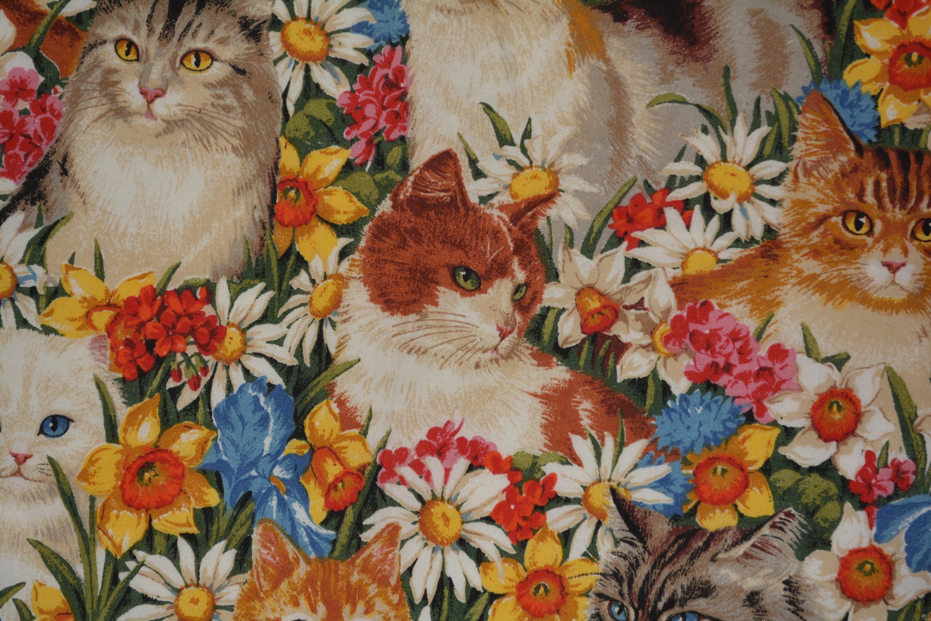 Vintage Cat Print Fabric