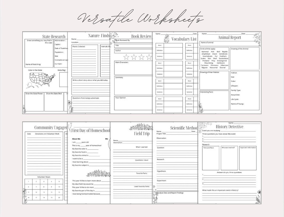 Versatile Homeschool Worksheets and Forms - Etsy