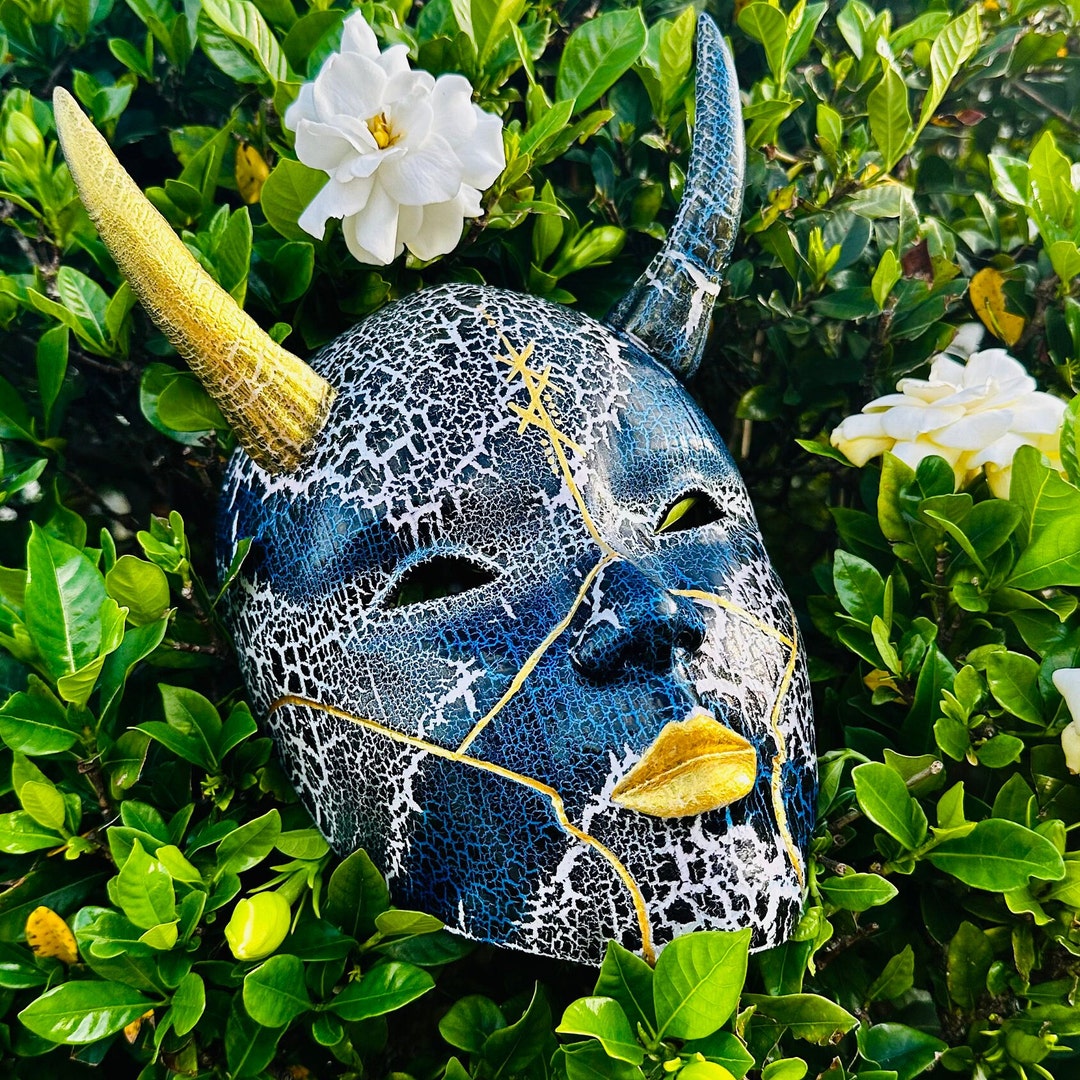 White&blue Gold Hannya Girl. Masks, Handmade, Spirit, Mask, Decor, for ...