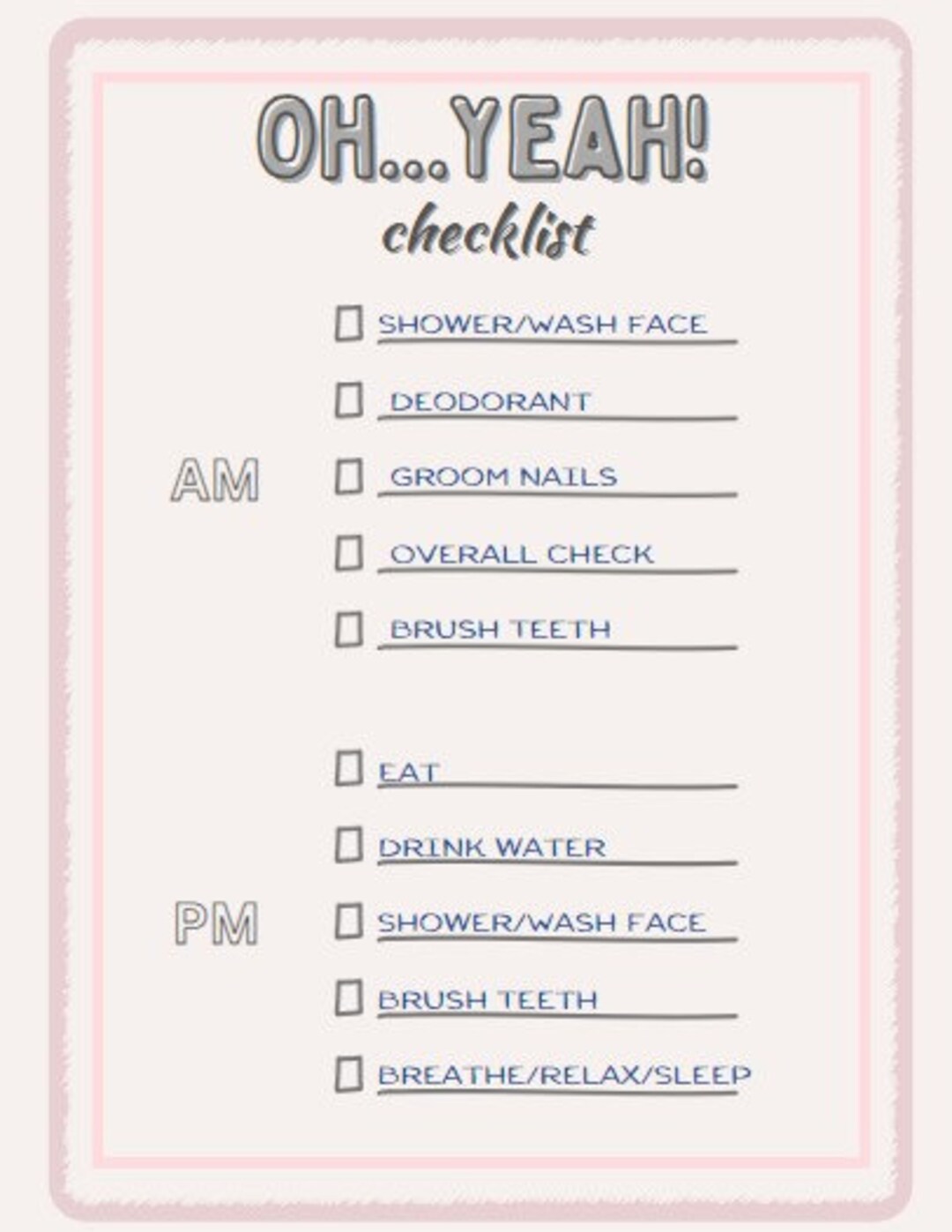 Printable Self-care Checklist for ADHD Reminder List for Personal Care ...