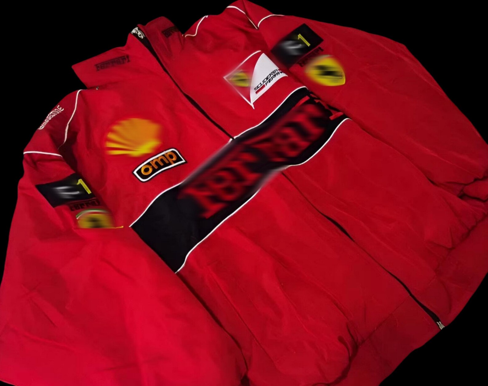 Retro Formula 1 Racing Jacket Black Flying MA1 Embroidered Ferrari ...