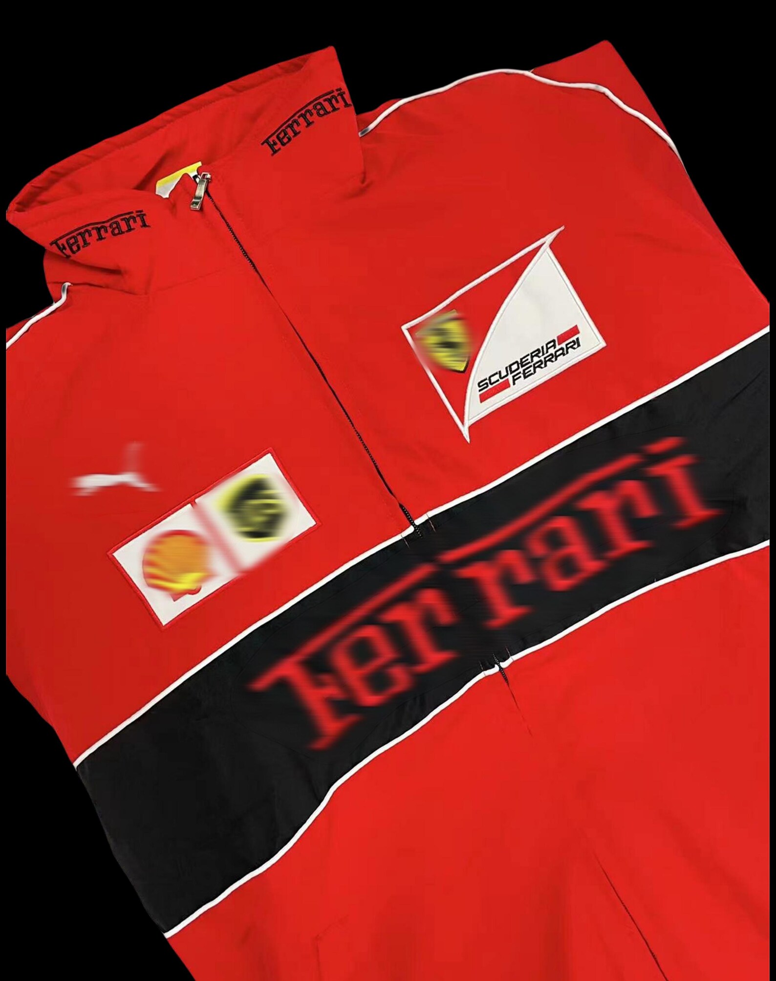 Retro Formula 1 Racing Jacket Black Flying MA1 Embroidered Ferrari ...