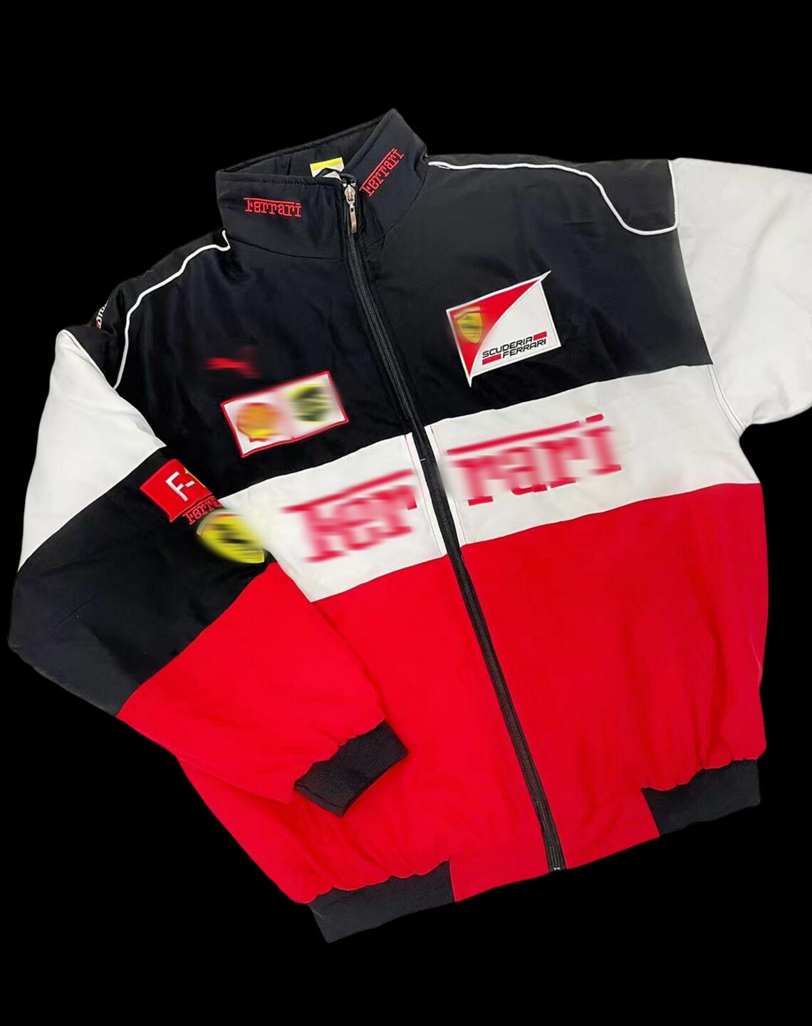Retro Formula 1 Racing Jacket Black Flying MA1 Embroidered Ferrari ...