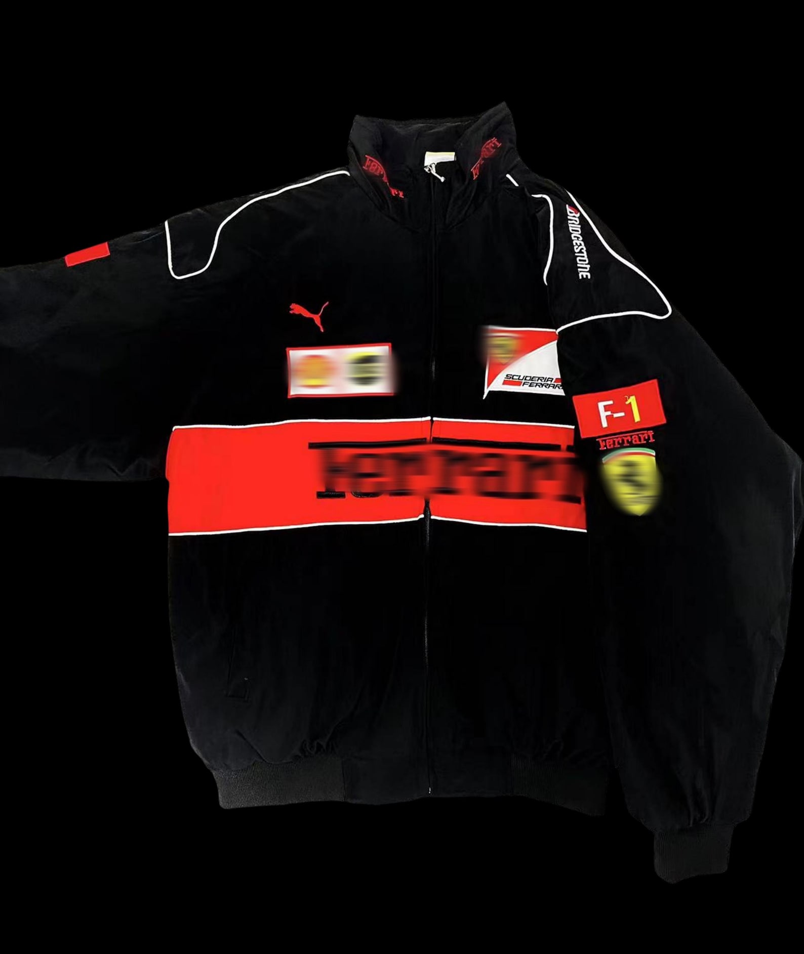 Retro Formula 1 Racing Jacket Black Flying MA1 Embroidered Ferrari ...