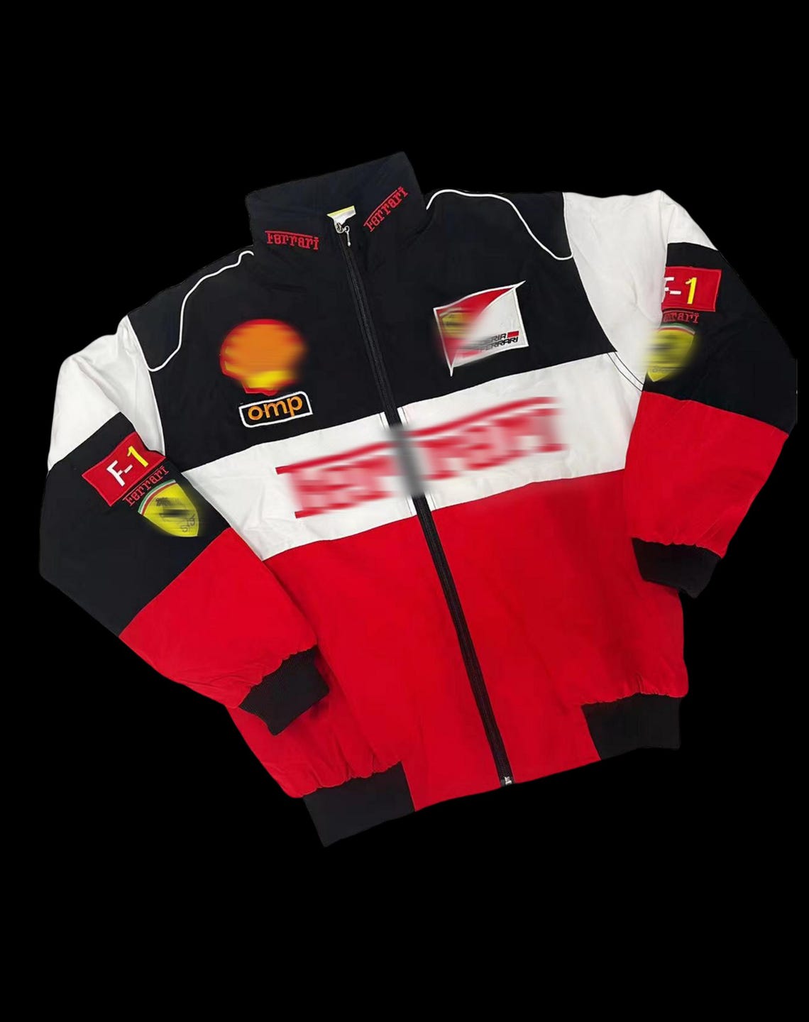 Retro Formula 1 Racing Jacket Black Flying MA1 Embroidered Ferrari ...
