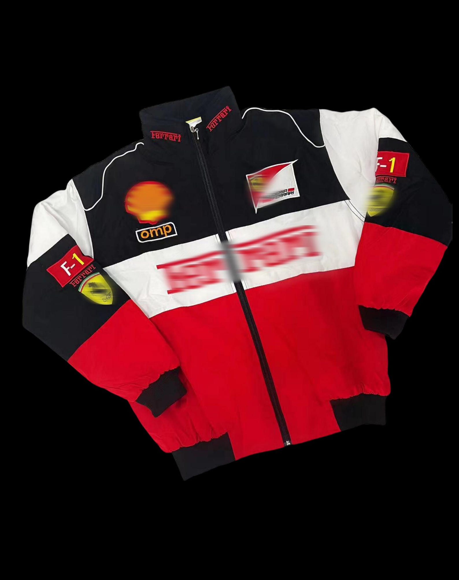 Retro Formula 1 Racing Jacket Black Flying MA1 Embroidered Ferrari ...