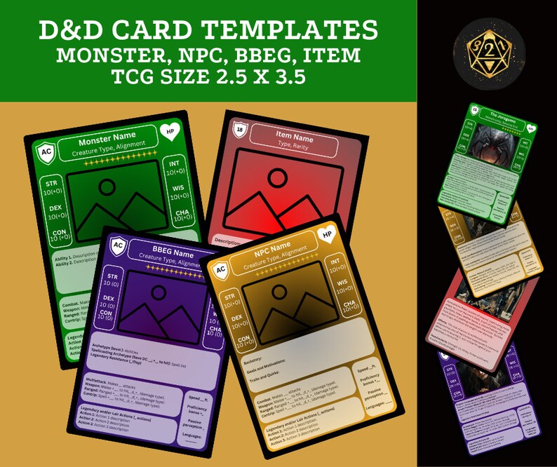 D&D Card Template Monster, NPC, BBEG, Item Template Cards, TCG Sized 2 ...