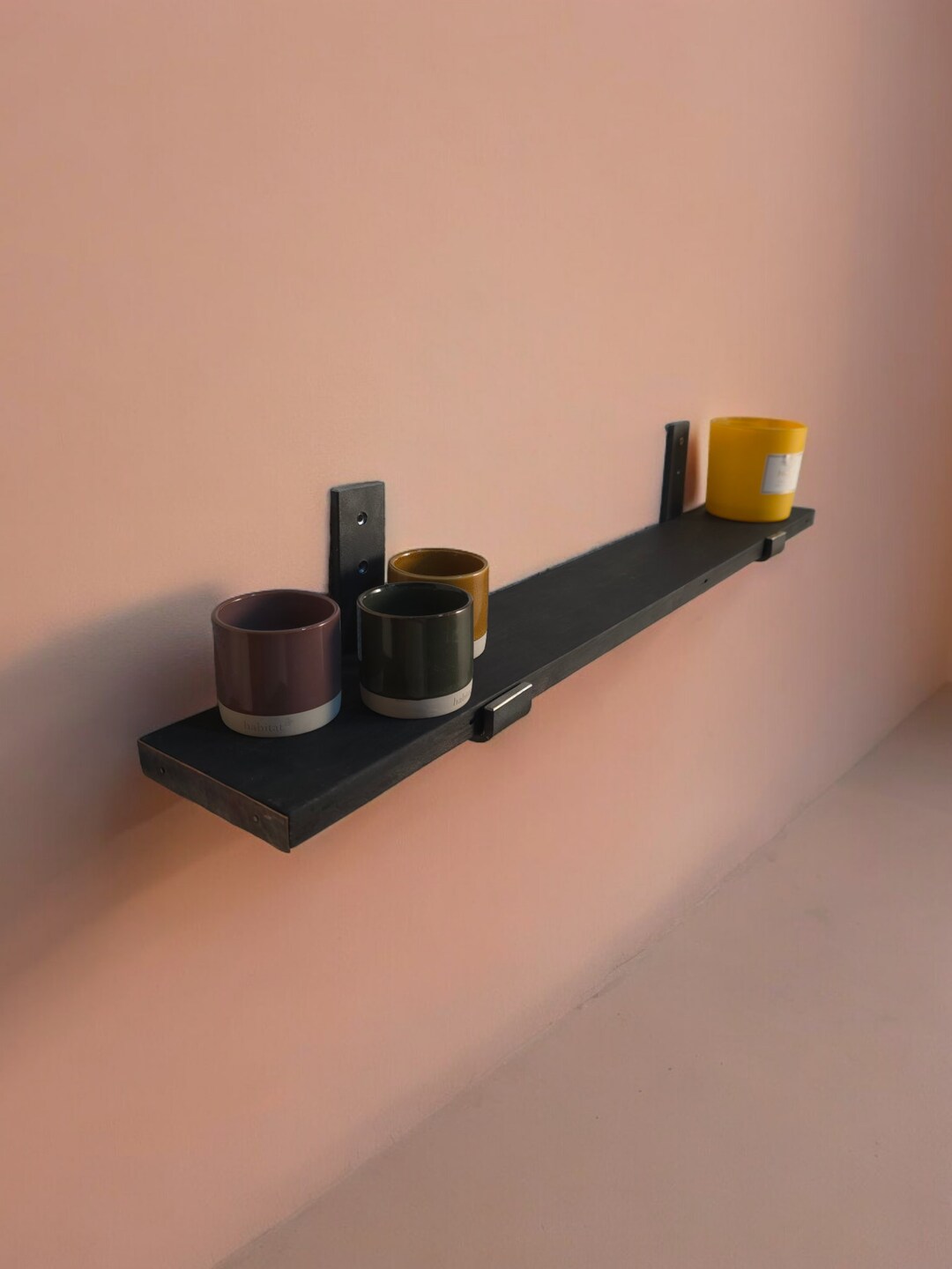 CHARRO. Charred Slim Pine Shelf With Hand Hammered Copper End Plates ...