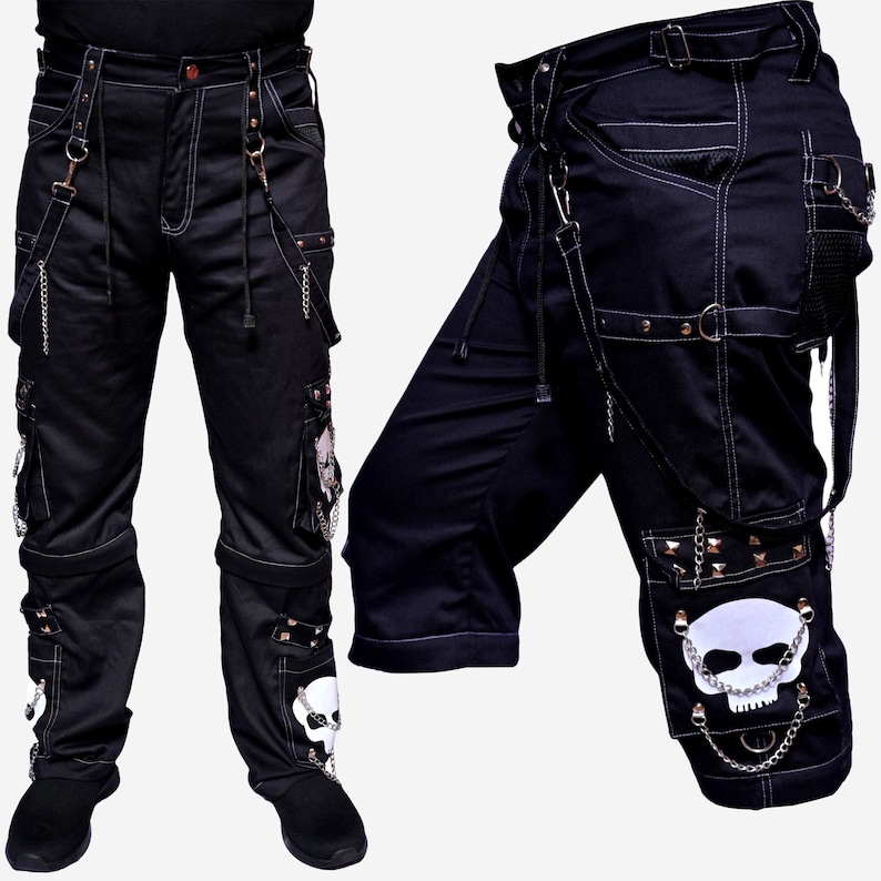 Mens Baggy Pants Gothic Emo Style Fashion Denim Cyberpunk Cargo Black Pants With Multiple Chains ...