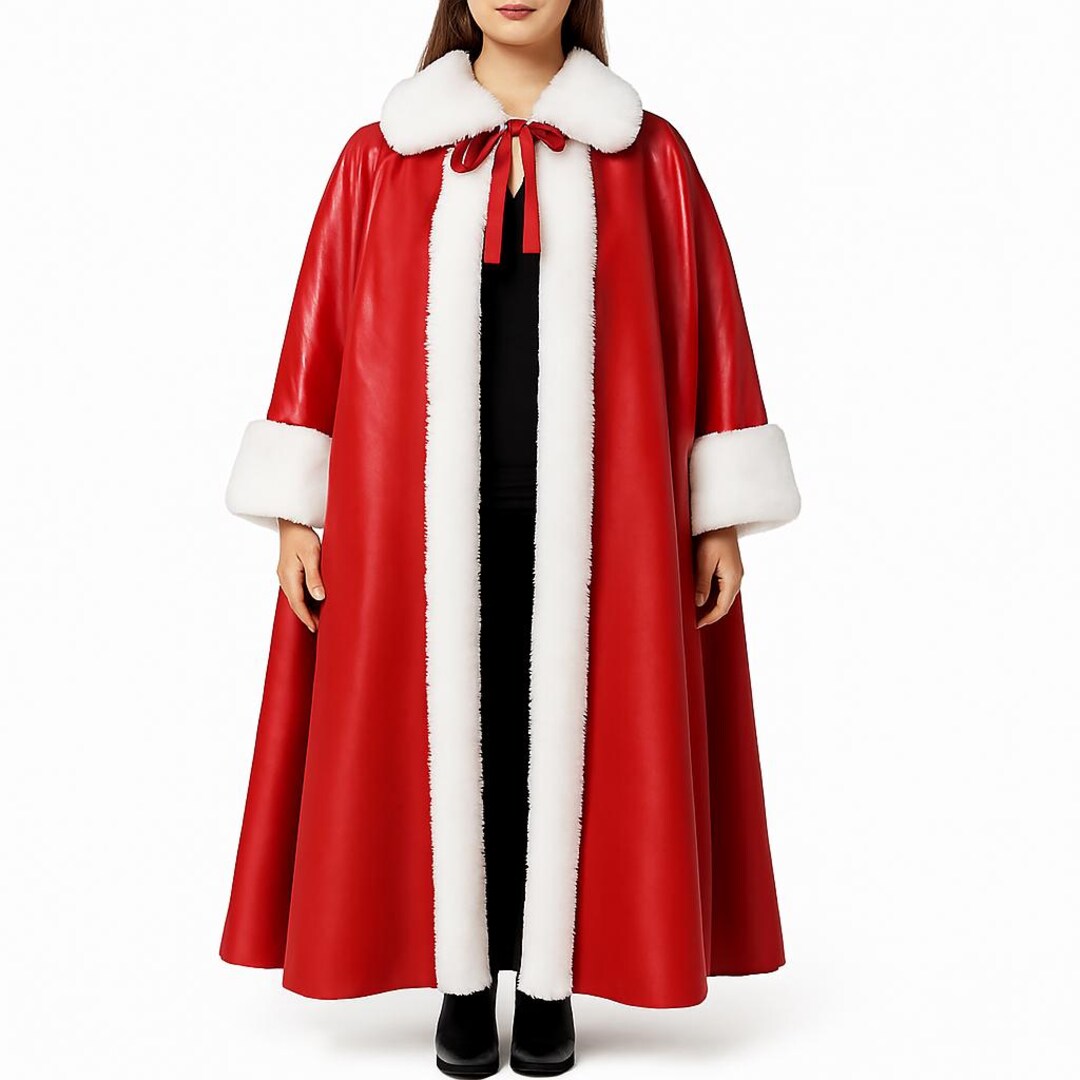Handmade Santa Claus Red Leather Cape| Genuine Cowhide Christmas Cloak ...