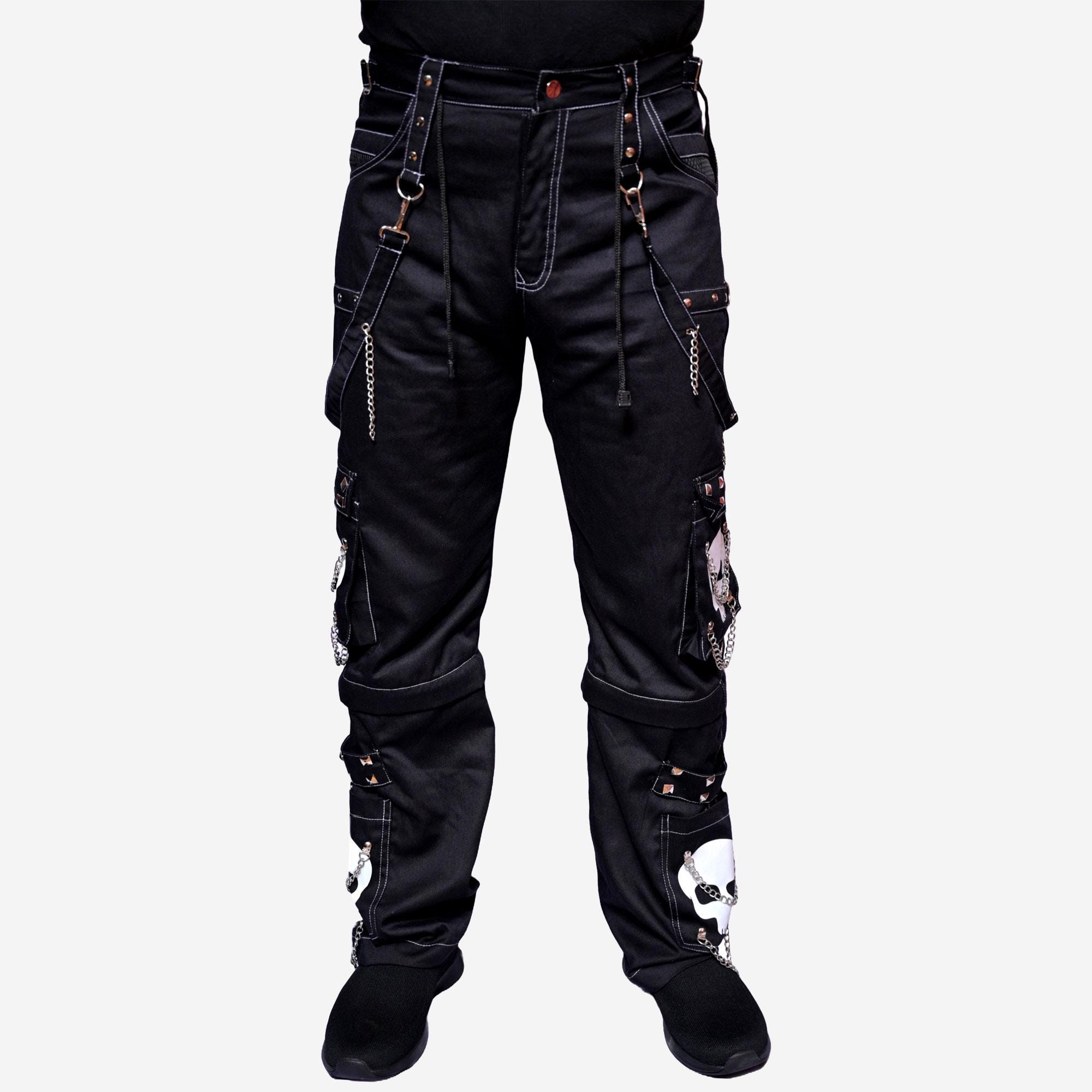 Mens Baggy Pants Gothic Emo Style Fashion Denim Cyberpunk Cargo Black ...