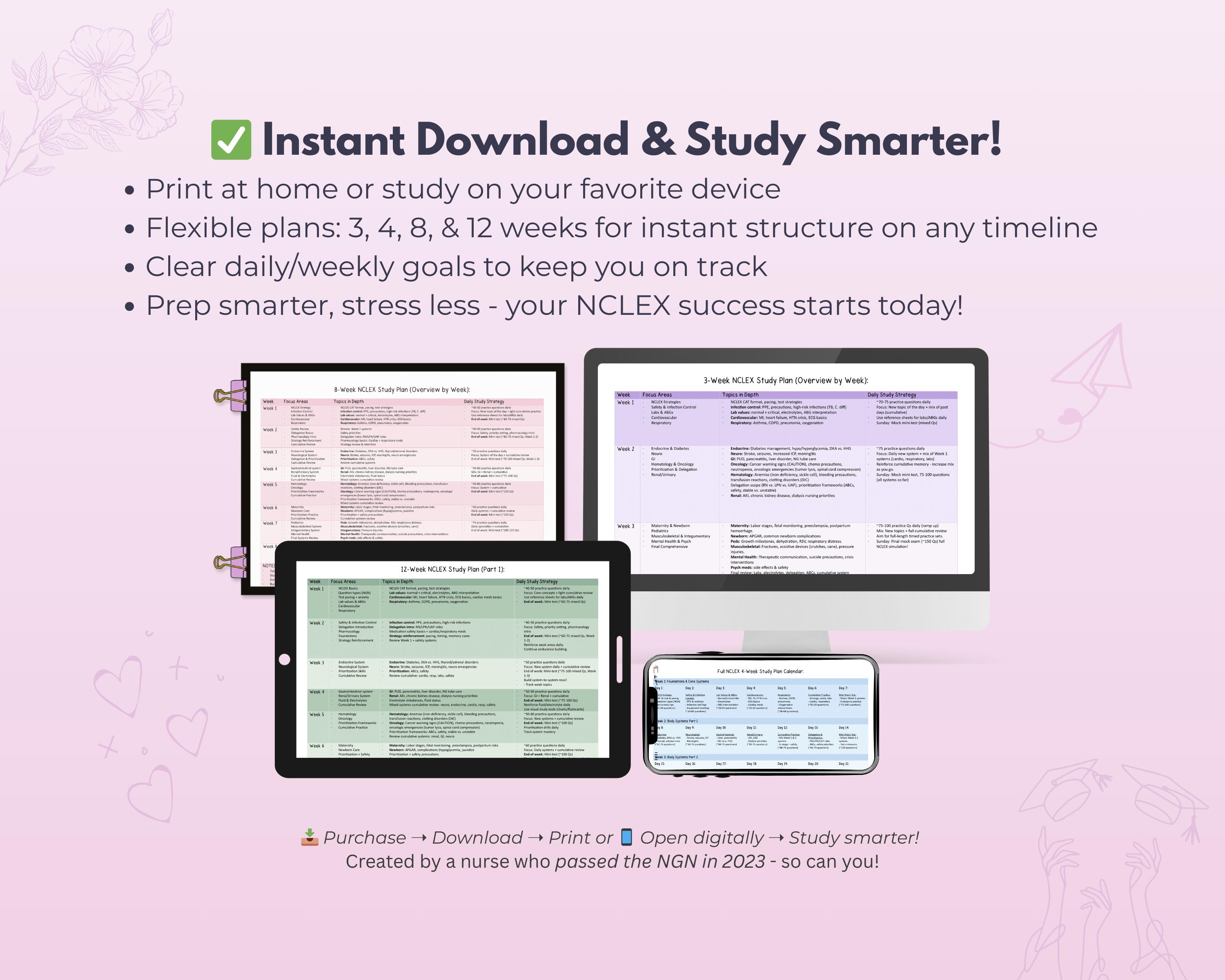 NCLEX Study Plan: 3, 4, 8 & 12-week Schedules (digital Download) - Etsy