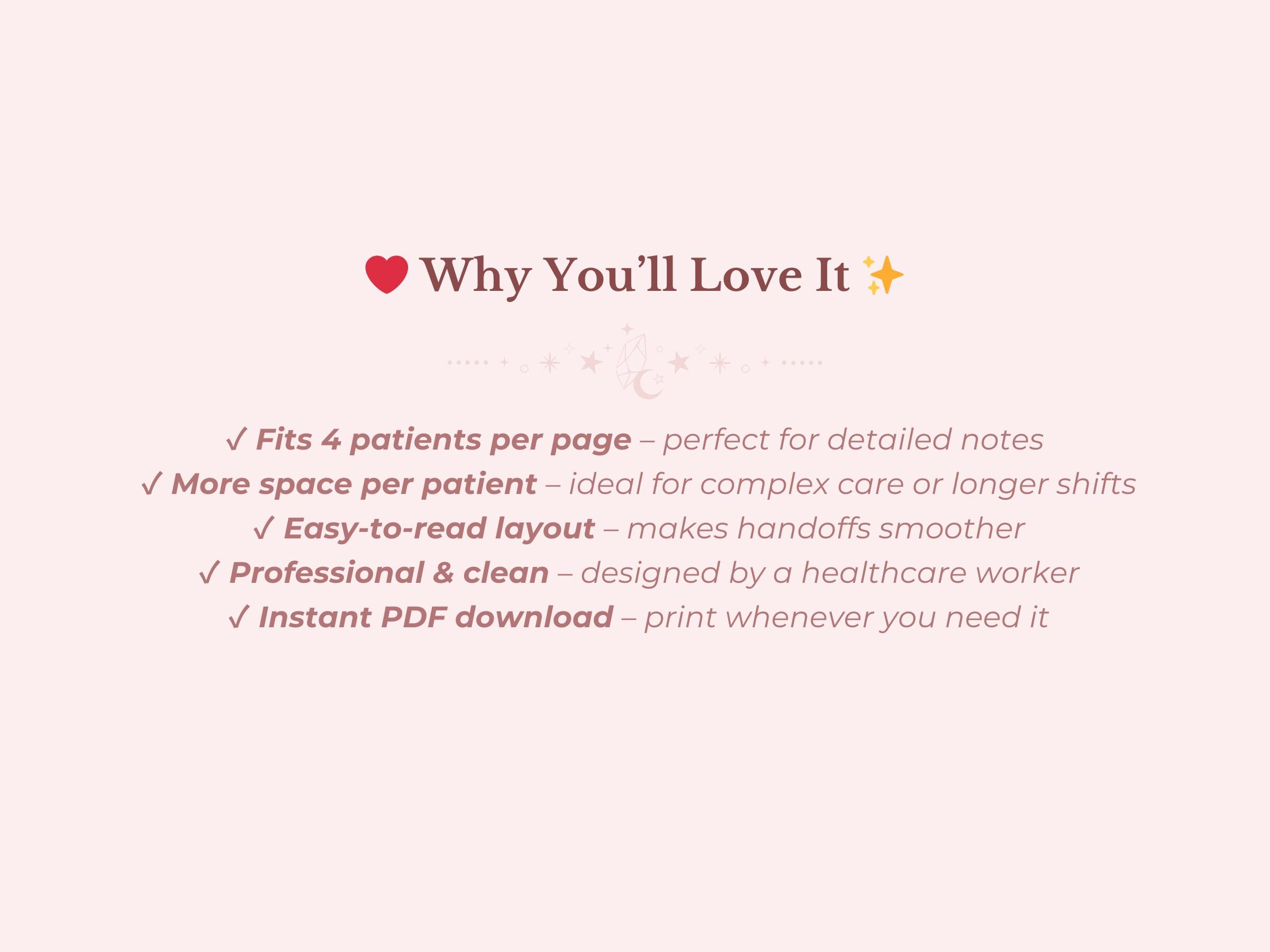 CNA PCT Report Sheet Printable | 4 Patients per Page | Digital Download ...