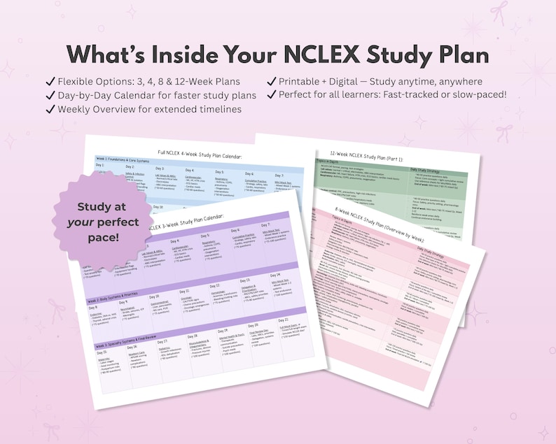 NCLEX Study Plan: 3, 4, 8 & 12-week Schedules (digital Download) - Etsy