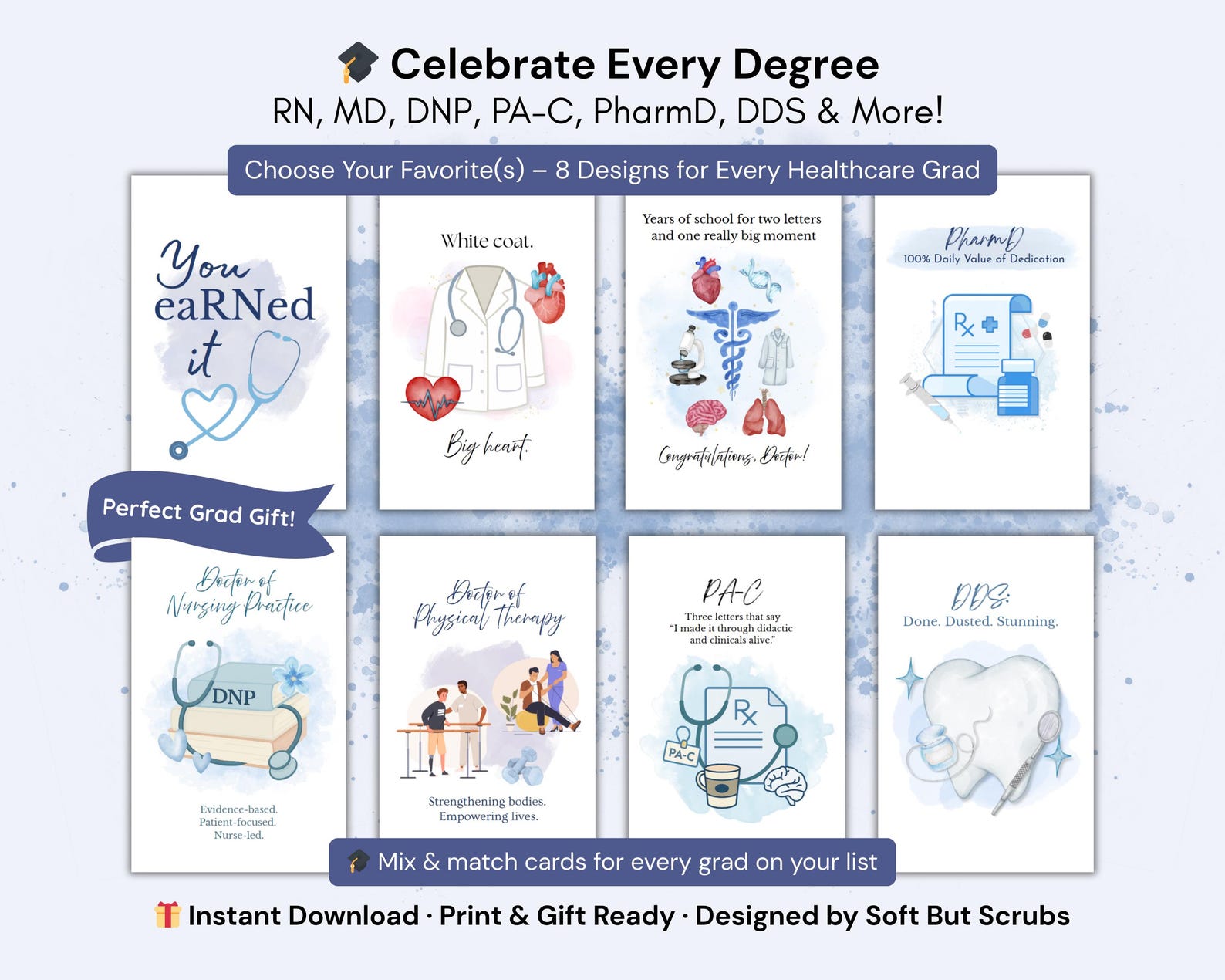 Healthcare Graduation Card Set: Printable Cards for Nurse, Doctor, and ...