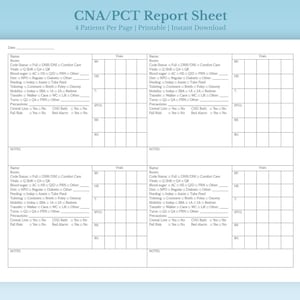 CNA PCT Report Sheet Bundle: Patient Care Checklist (printable PDF) - Etsy