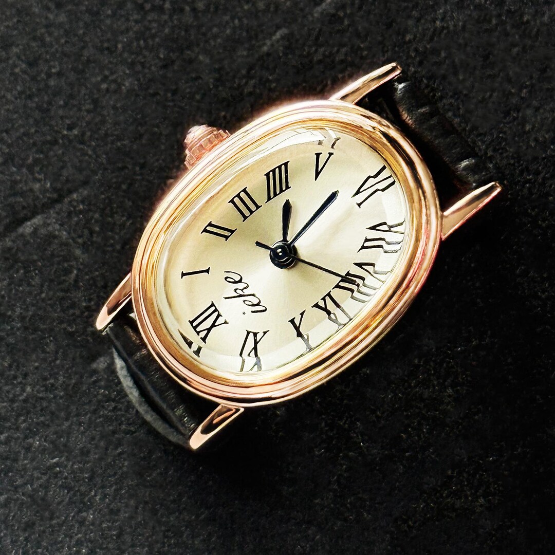 Vintage Rose Gold Roman Numeral Watch: Black Leather Strap Elegant ...