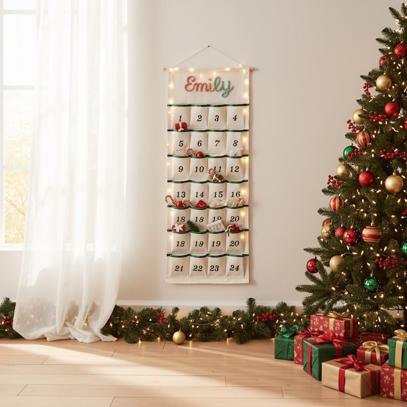 Personalized Kids Advent Calendar | Hand-embroidered Name Countdown ...