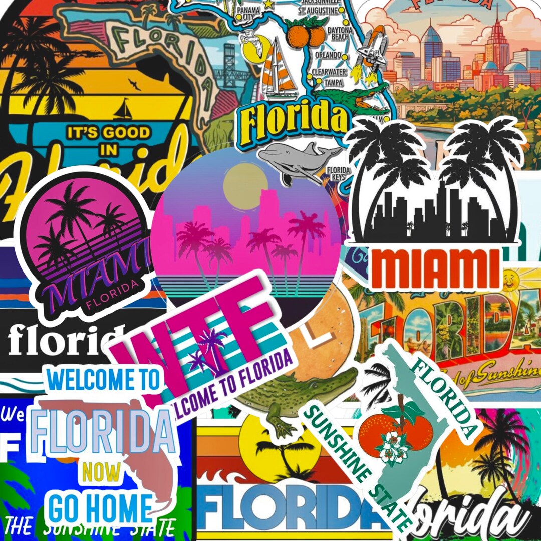 Florida Miami Stickers 20 Piece Sticker Set Waterproof Glossy Finish ...