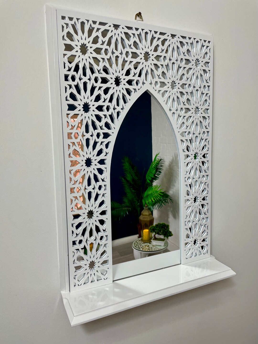 White Moroccan Mirror Arched Style With Geometric Pattern 63x43cm - Etsy