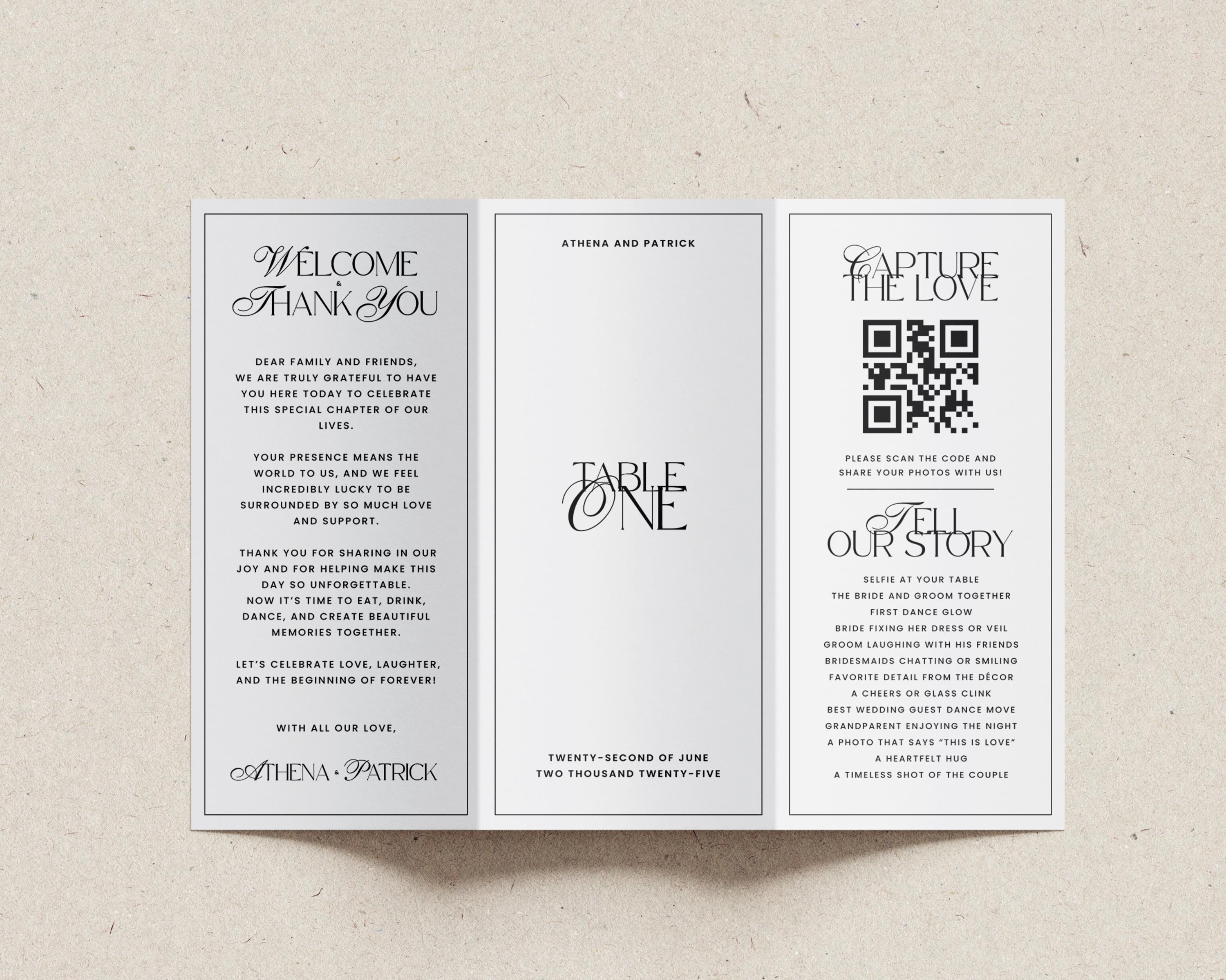 Modern Triangle Wedding Menu & Table Number – Editable Canva 3-in-1 ...