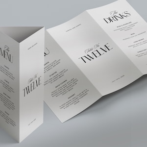 Classic Wedding Table Number - Menu Canva Template - 3-in-1 Wedding Menu Stand - Triangle Table ...
