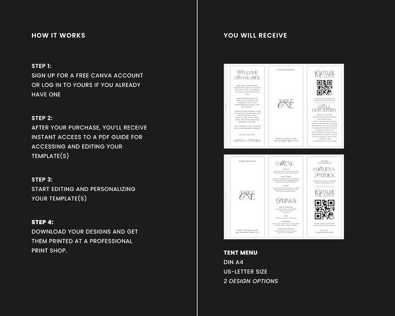 Modern Triangle Wedding Menu & Table Number – Editable Canva 3-in-1 ...