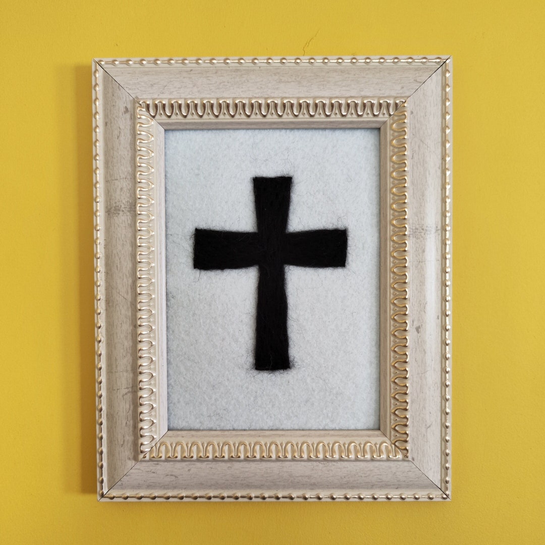 Catholic Cross Wool Painting, Christian Needle Felting, Religious Art ...