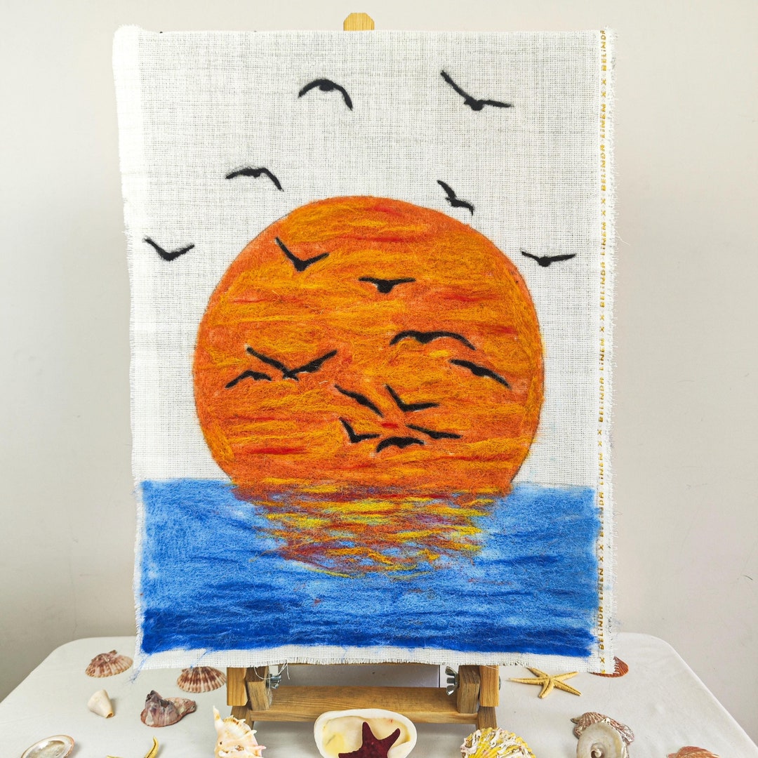 Felt Ocean Sunset Wall Art: Needle Felted Coastal Decor - Etsy