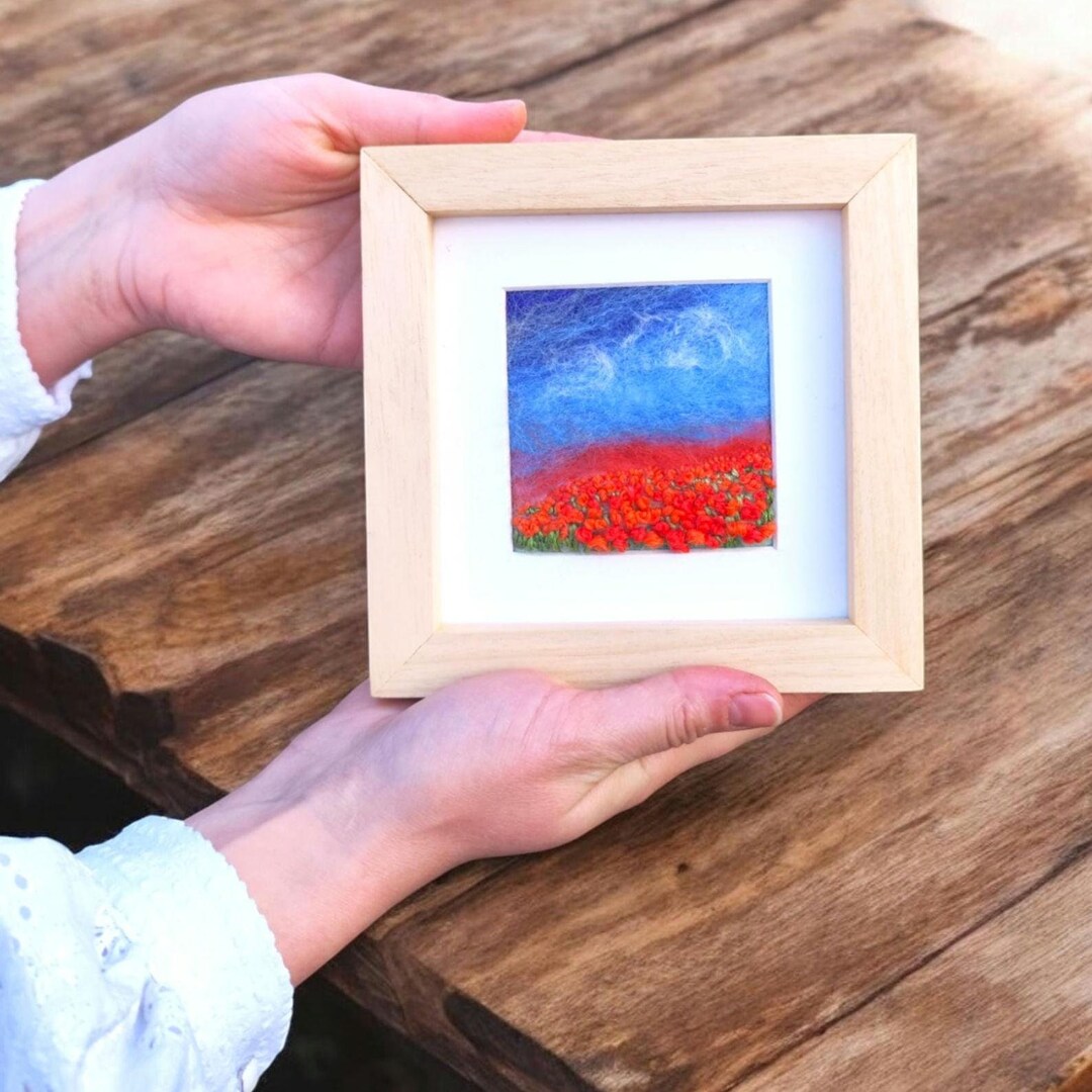 Red Poppy Field Original Painting, Miniature Landscape Painting Framed ...