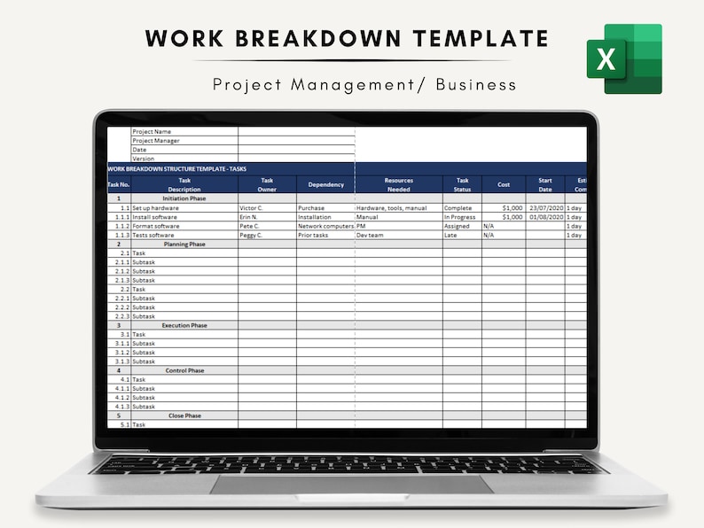 Work Breakdown Structure Template | Microsoft Excel | Digital Template ...