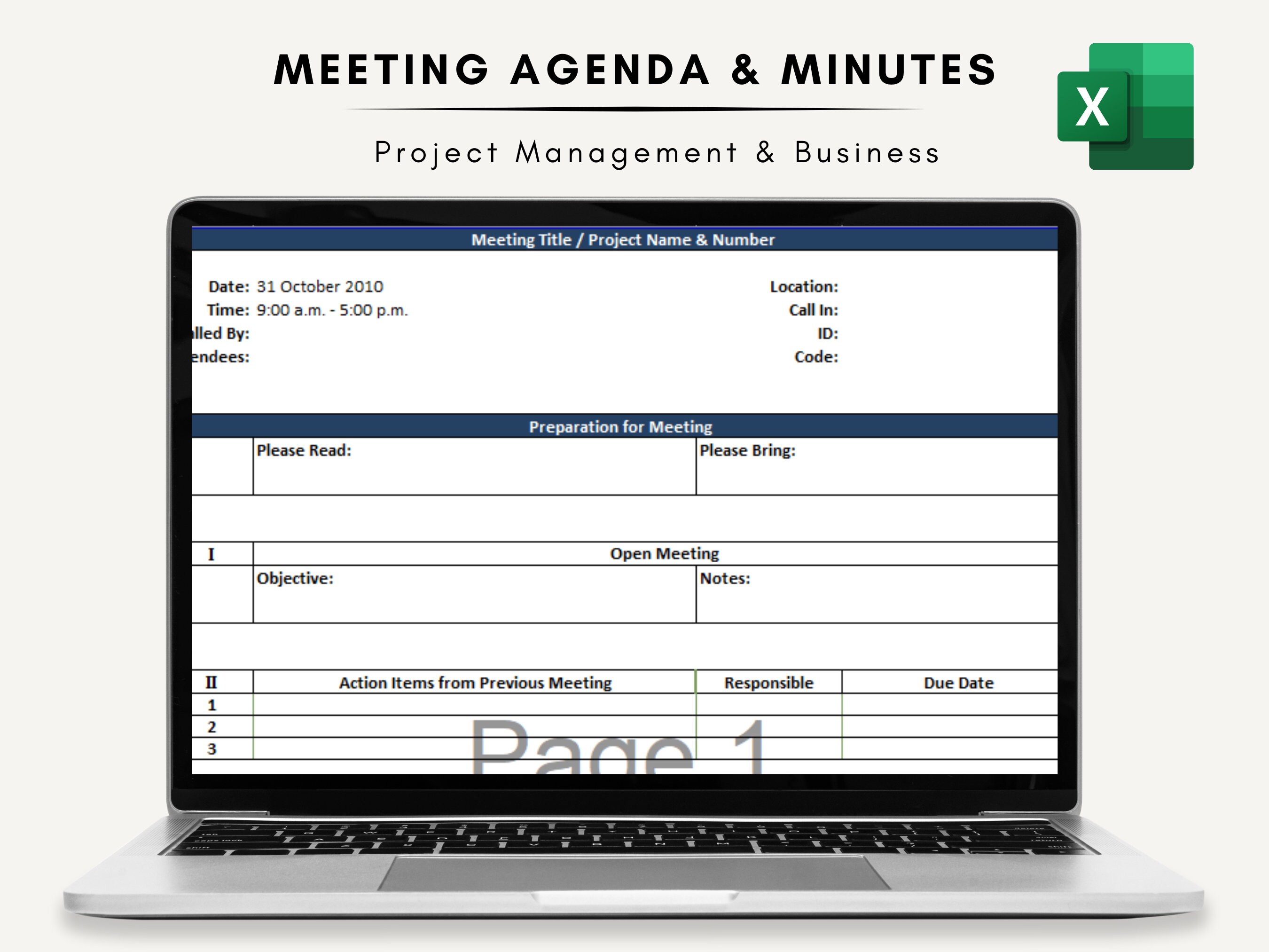 Meeting Agenda and Minutes Template Microsoft Excel Digital Template - Etsy