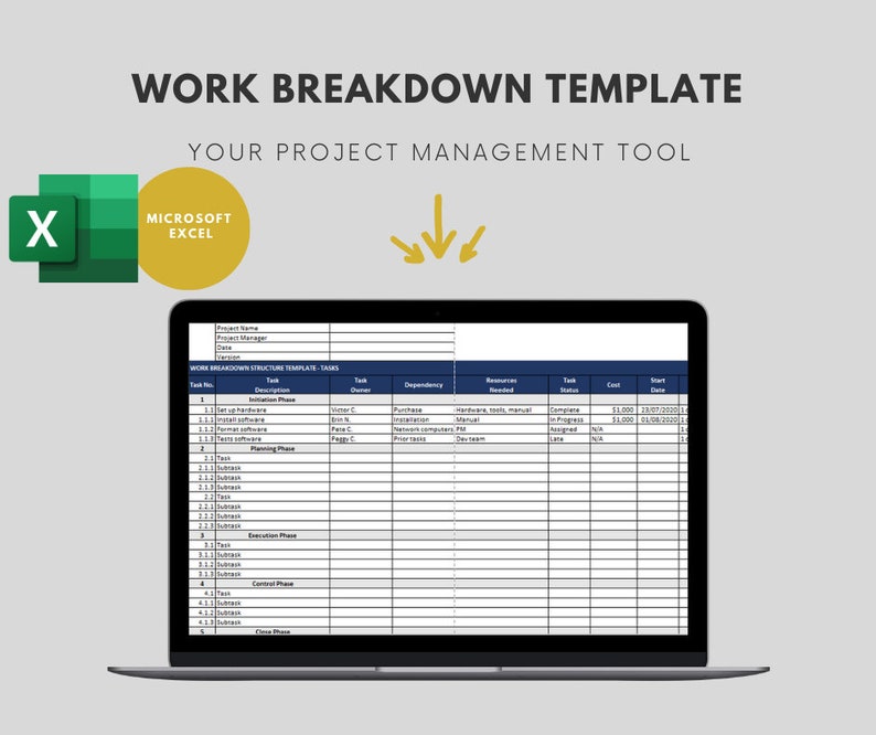 Work Breakdown Structure Template Microsoft Excel Digital Template ...