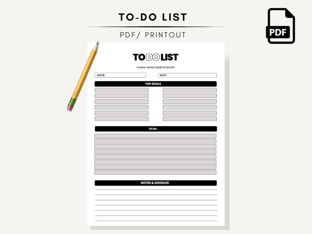 To-do List Print Out Digital List PDF To-do List Productivity GTD - Etsy