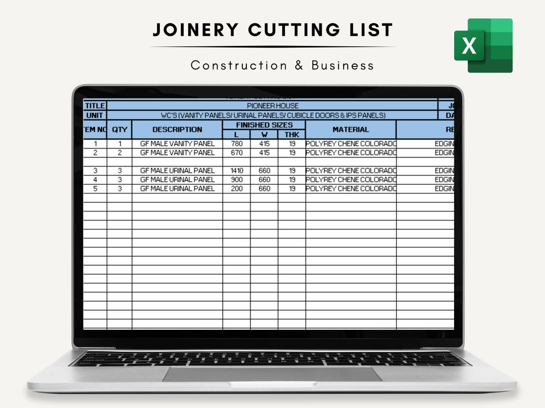 Joinery Cutting List Schedule Template | Microsoft Excel | Digital ...