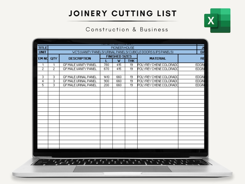 Joinery Cutting List Schedule Template | Microsoft Excel | Digital ...